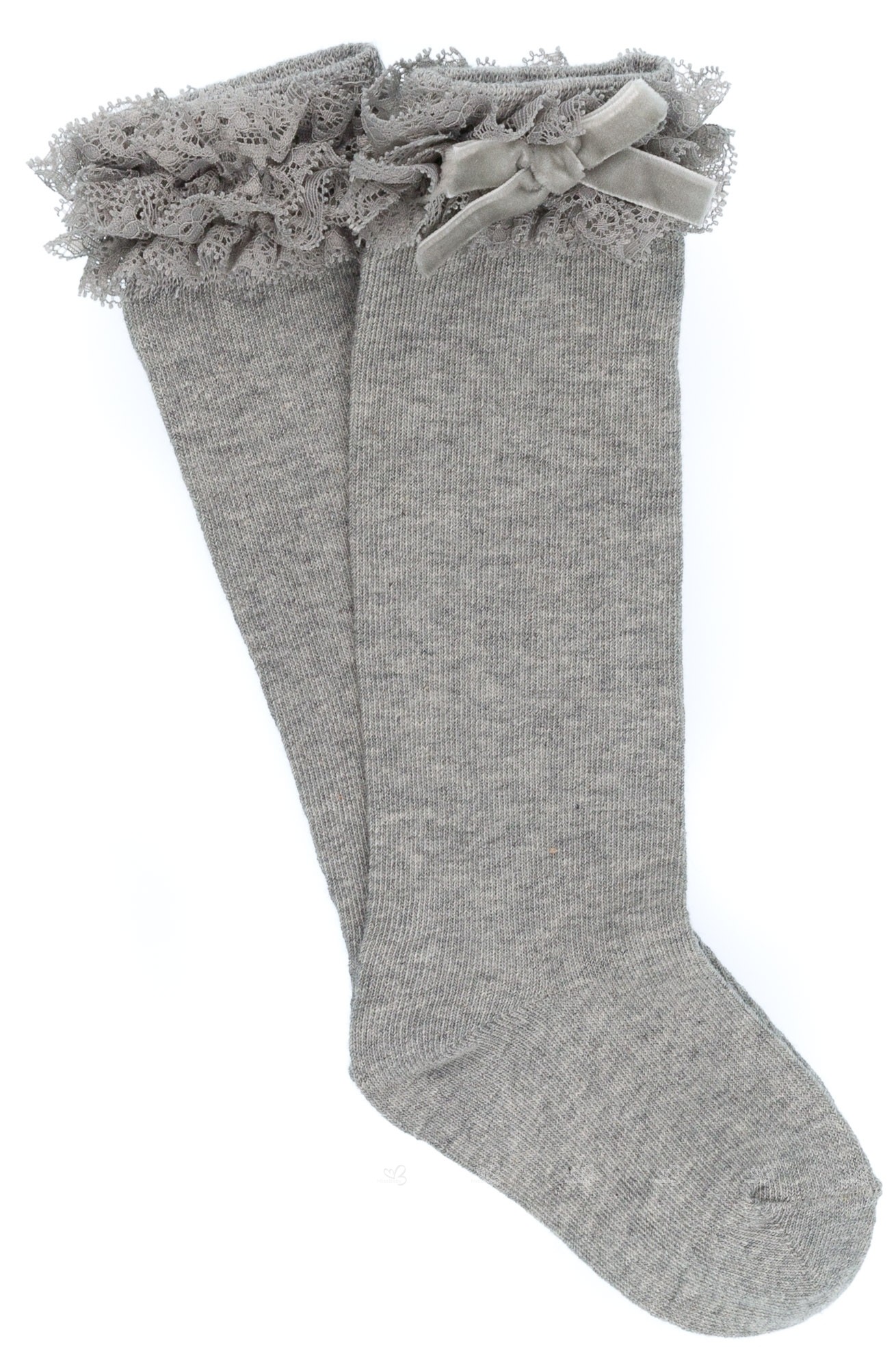Rochy Girls Grey Socks with Lace & Velvet Bow | Missbaby