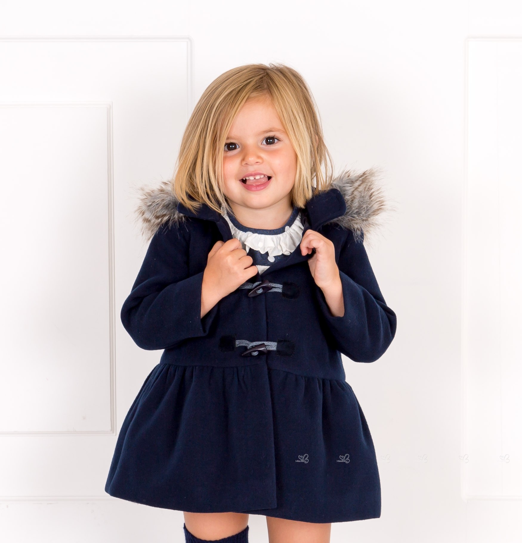 Girls Navy Blue Hooded Duffle Coat Outfit | Missbaby